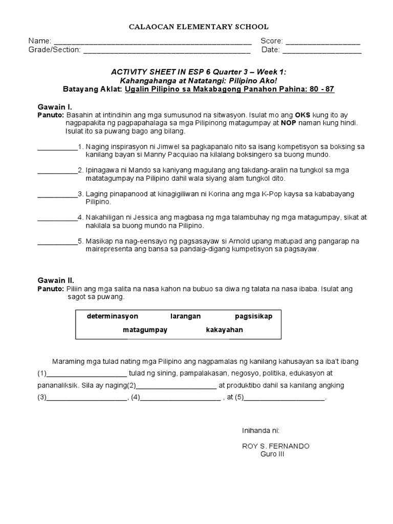 Activity Sheet Q3 Week 1 | PDF