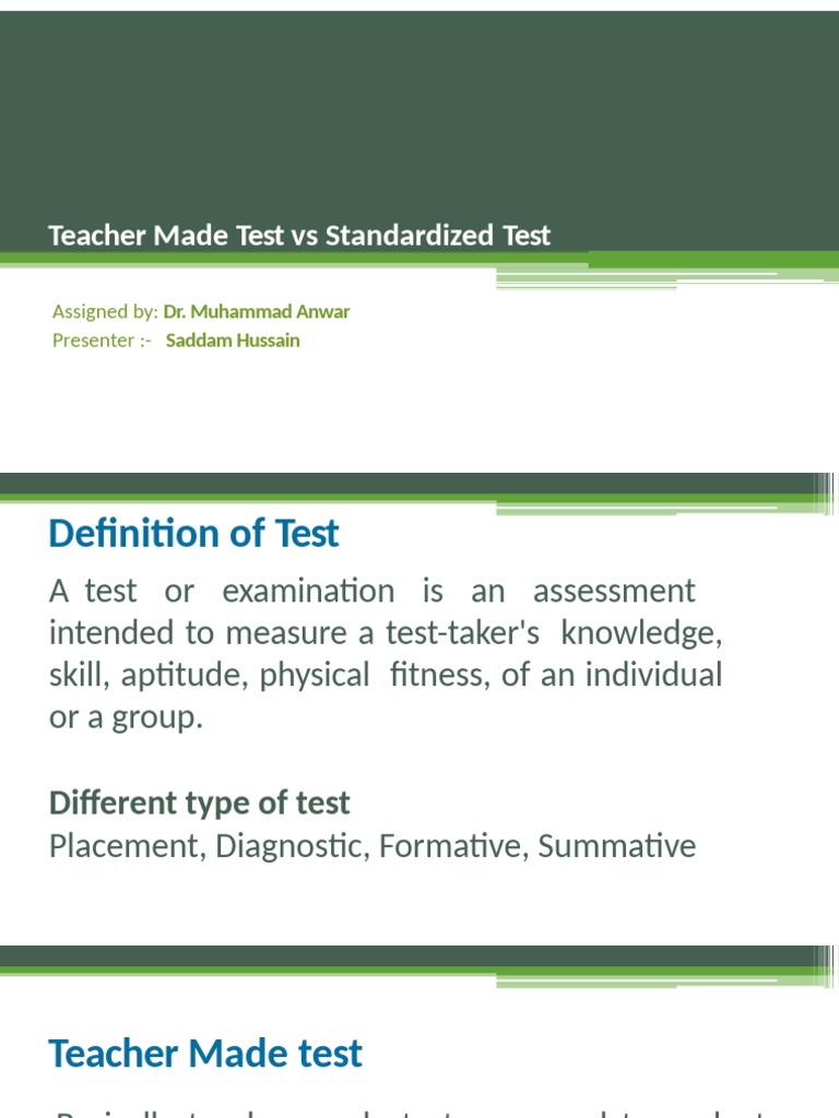 Teacher Made Vs Standard Test | PDF | Career & Growth | Self-Improvement