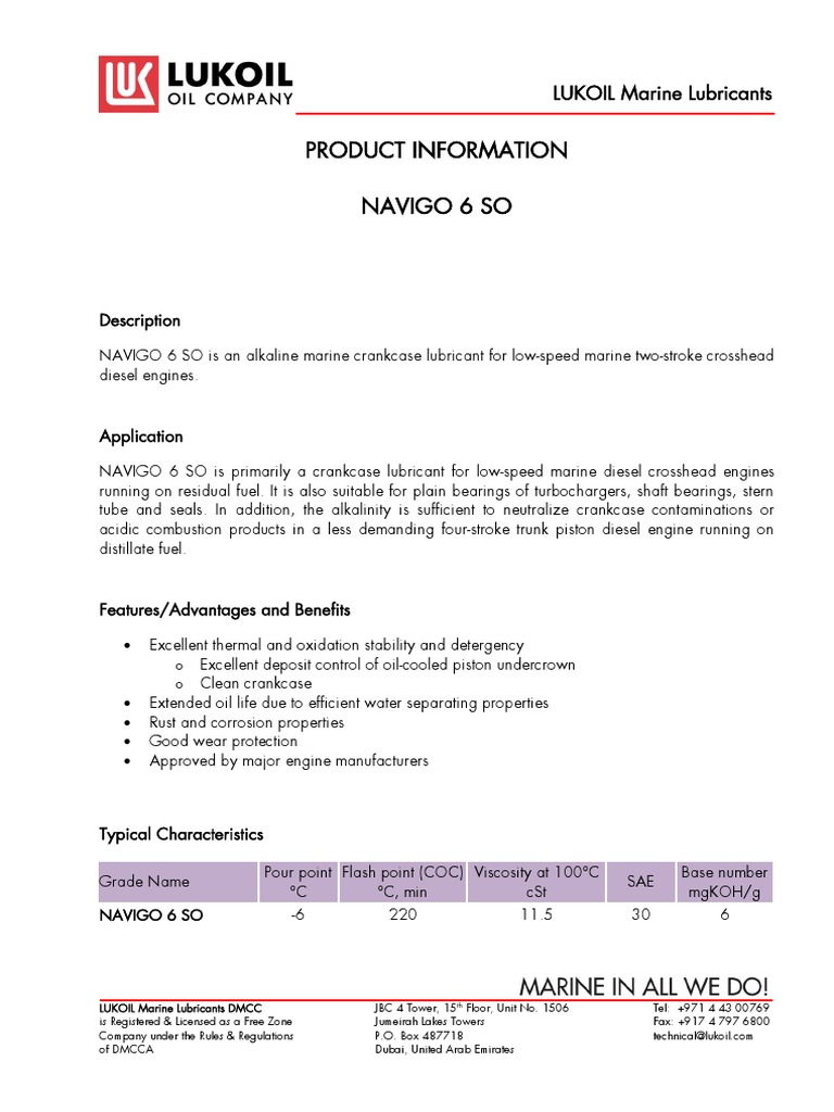 Product Information Navigo 6 So: Description | PDF | Lubricant | Diesel Engine