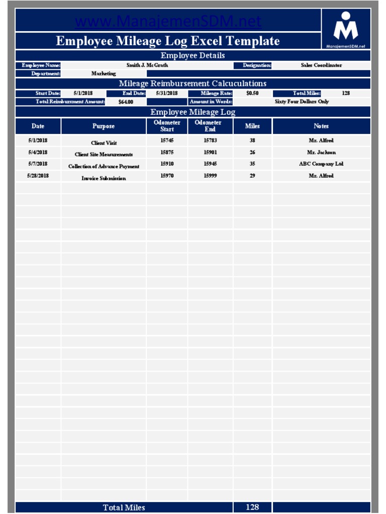 Employee Mileage Log Excel Template | PDF | Business