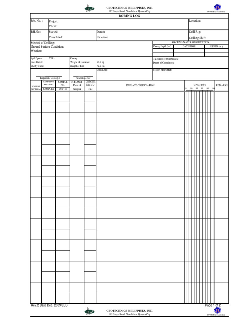 FBL Form | PDF | Drilling Rig | Geotechnical Engineering