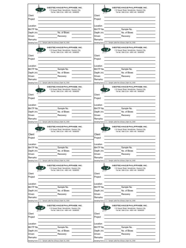 Geotechnical Sampling Form 5.7.3 | PDF