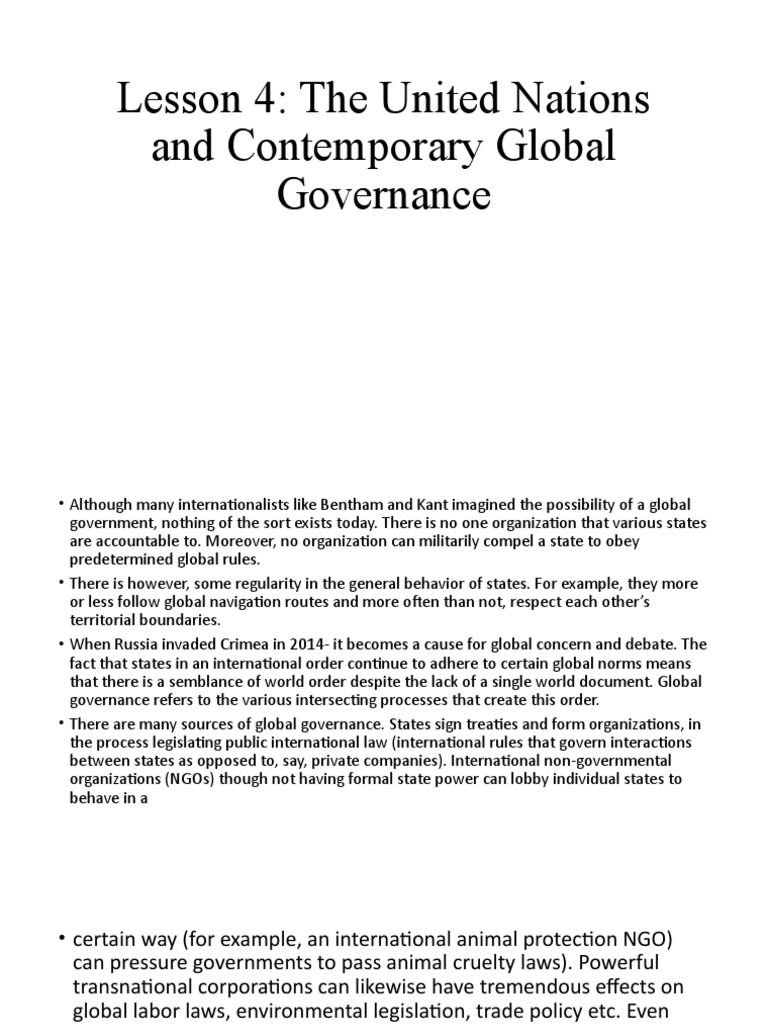 Lesson 4 The United Nations and Contemporary Global Governance | PDF ...