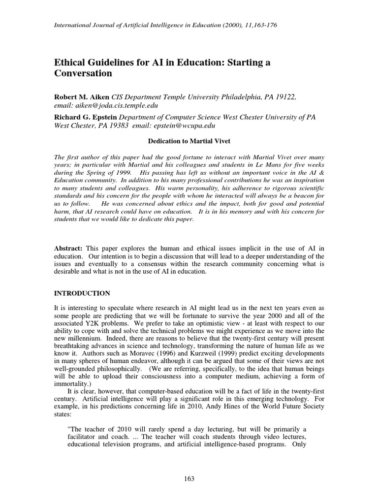 Ethical Guidelines For AI in Education: Starting A Conversation ...