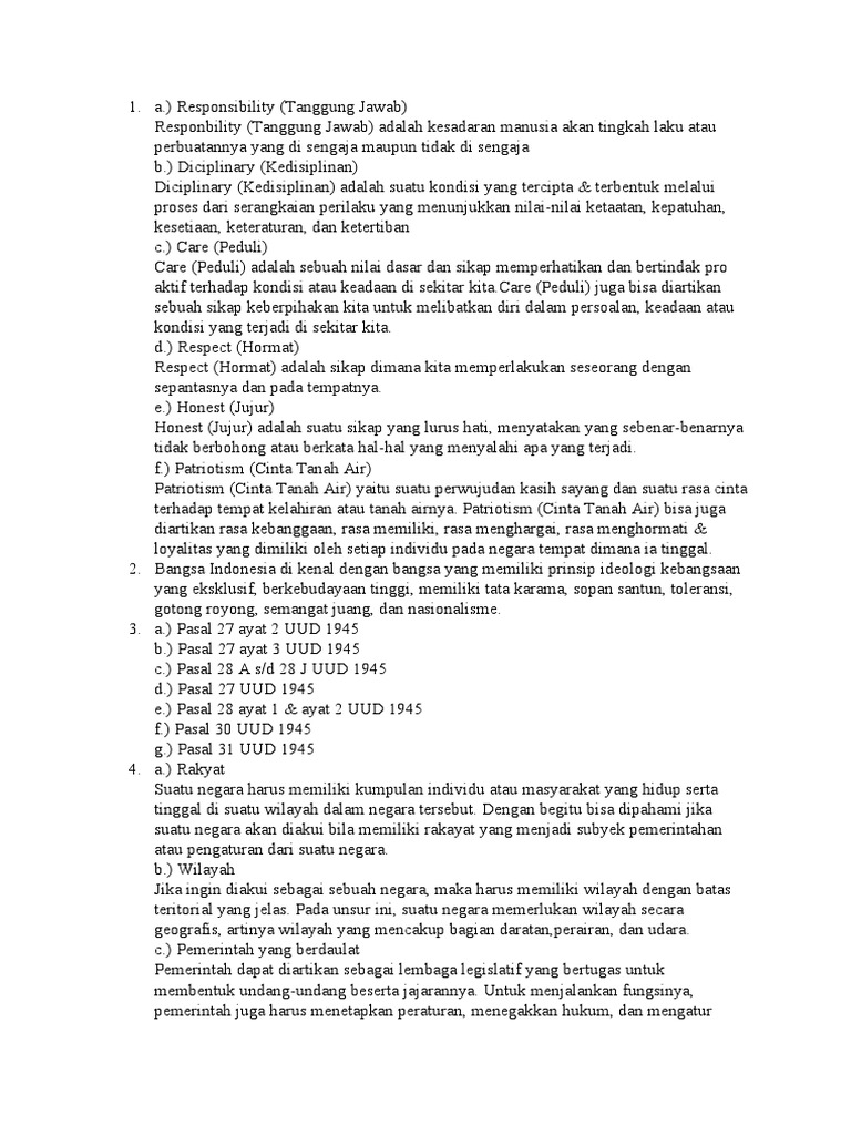 Jawaban Soal UTS Pendidikan Kewarganegaraan | PDF