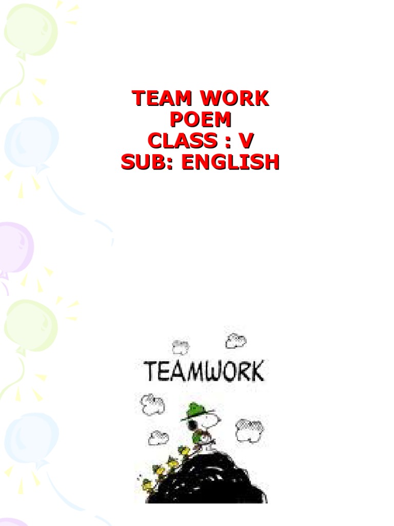 Team Work Poem Class: V Sub: English | PDF | Self-Improvement