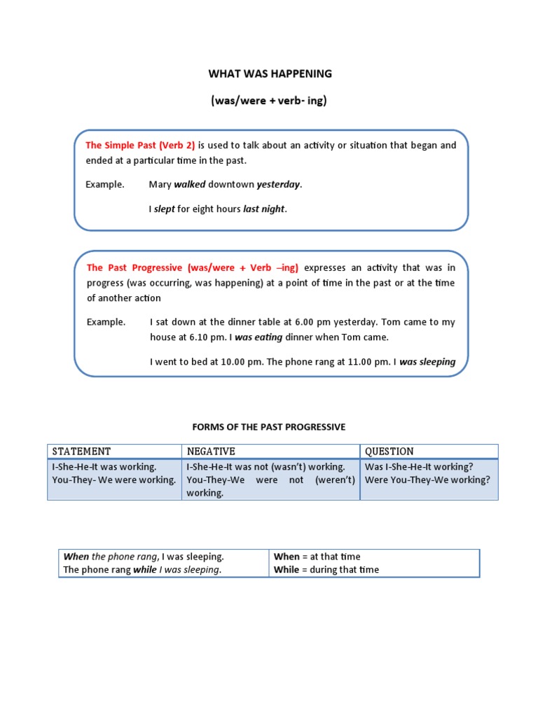 Verb 2 VS Was&were + Verb - Ing | PDF