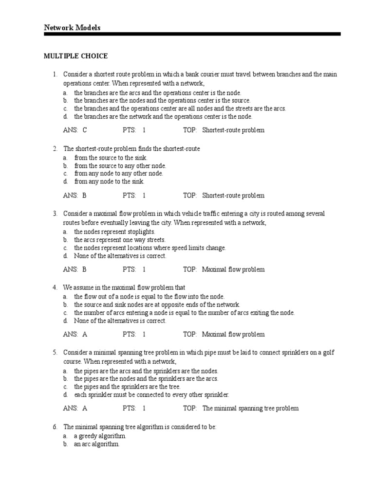 Network Models: Multiple Choice | PDF | Mathematical Optimization ...