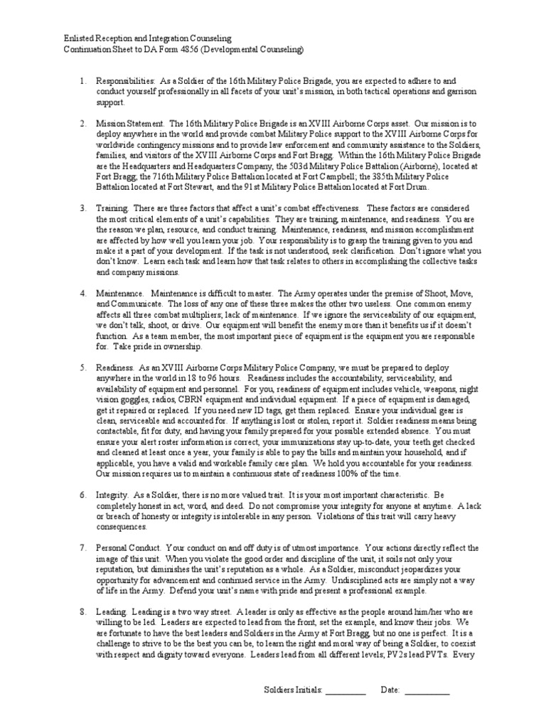 Reception Counseling for Soldiers at Fort Bragg | PDF | Military Police ...