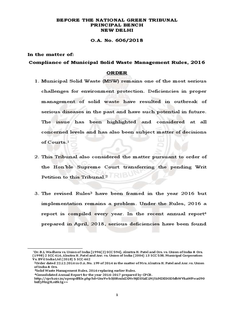 Orders in Compliance of Municipal Solid Waste Management Rules-2016 ...