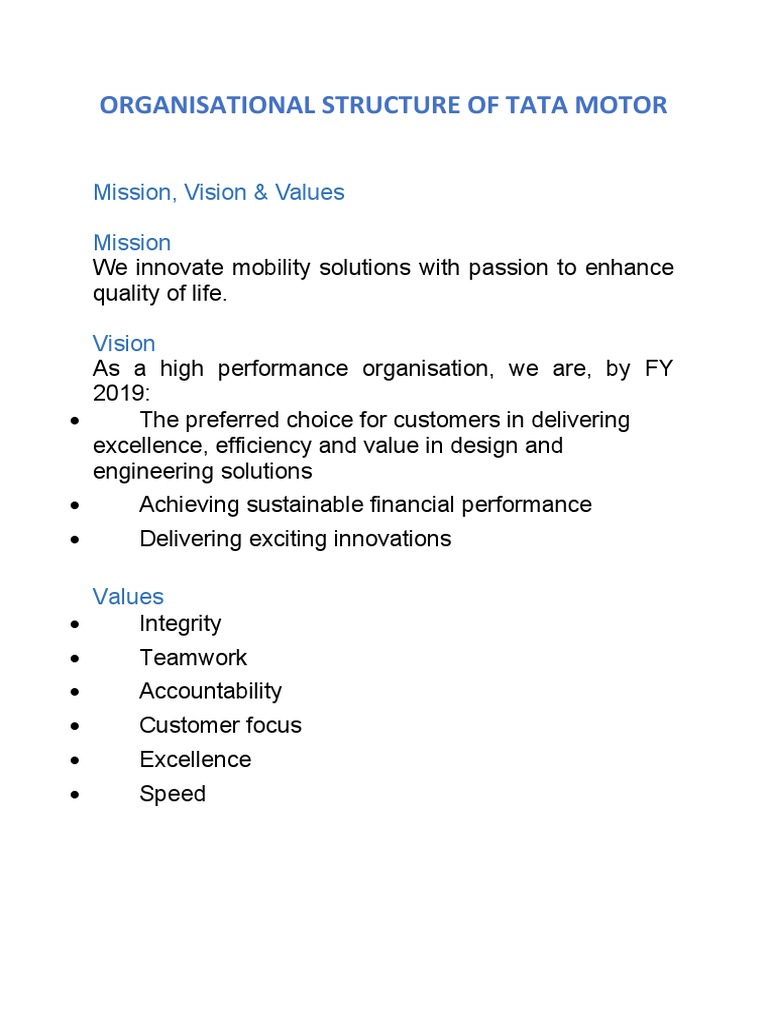Tata Motors Organizational Structure Overview | PDF | Organizational ...