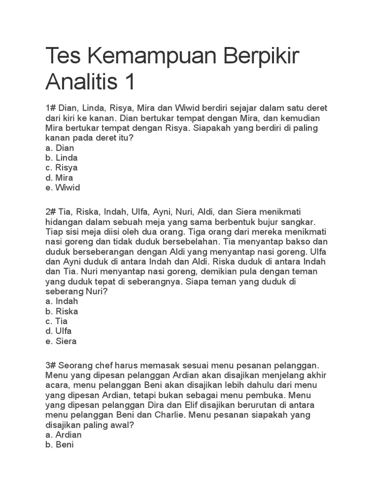 Tes Kemampuan Berpikir Analitis | PDF
