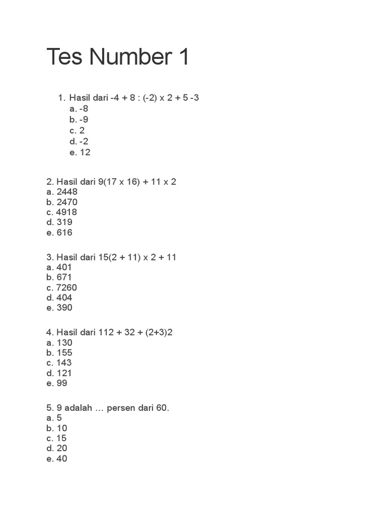 Tes Number 1 | PDF