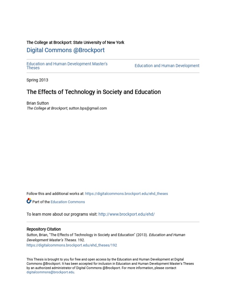 The Effects of Technology in Society and Education | PDF | Automation ...