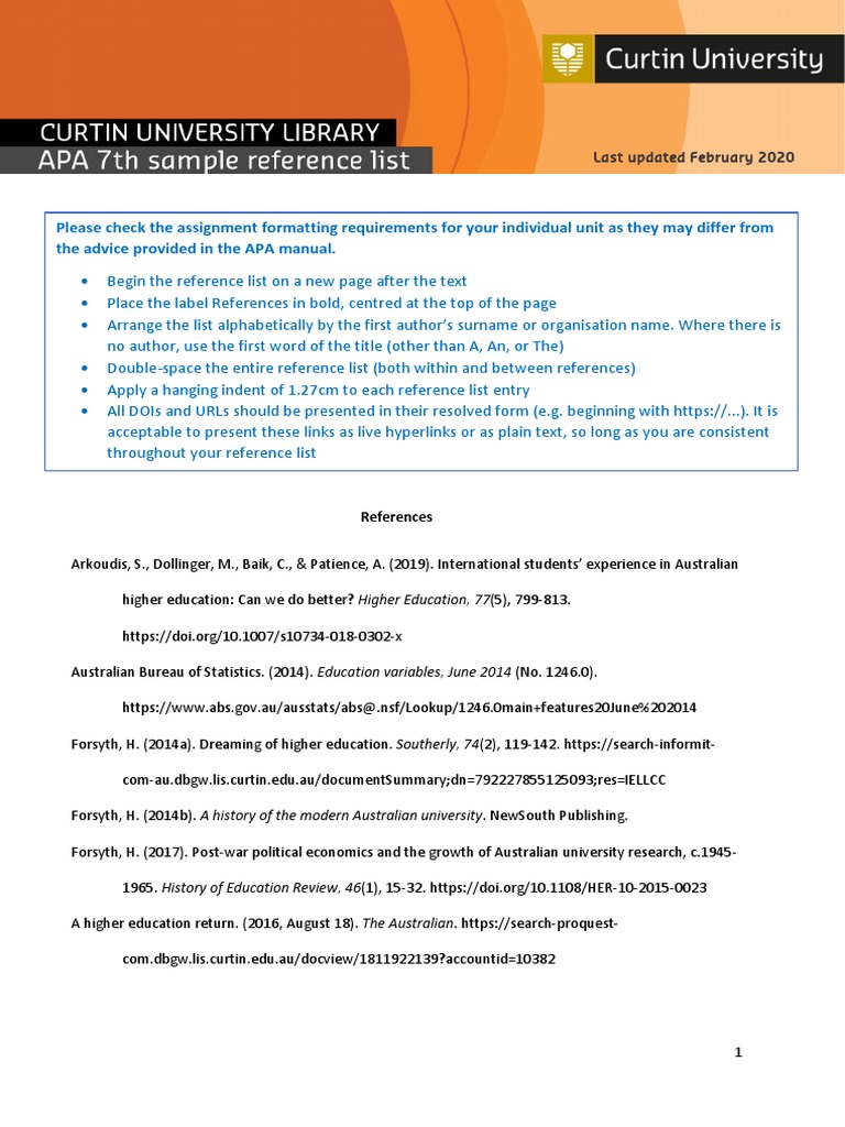 APA 7th Sample Reference List1 | Communication | Science