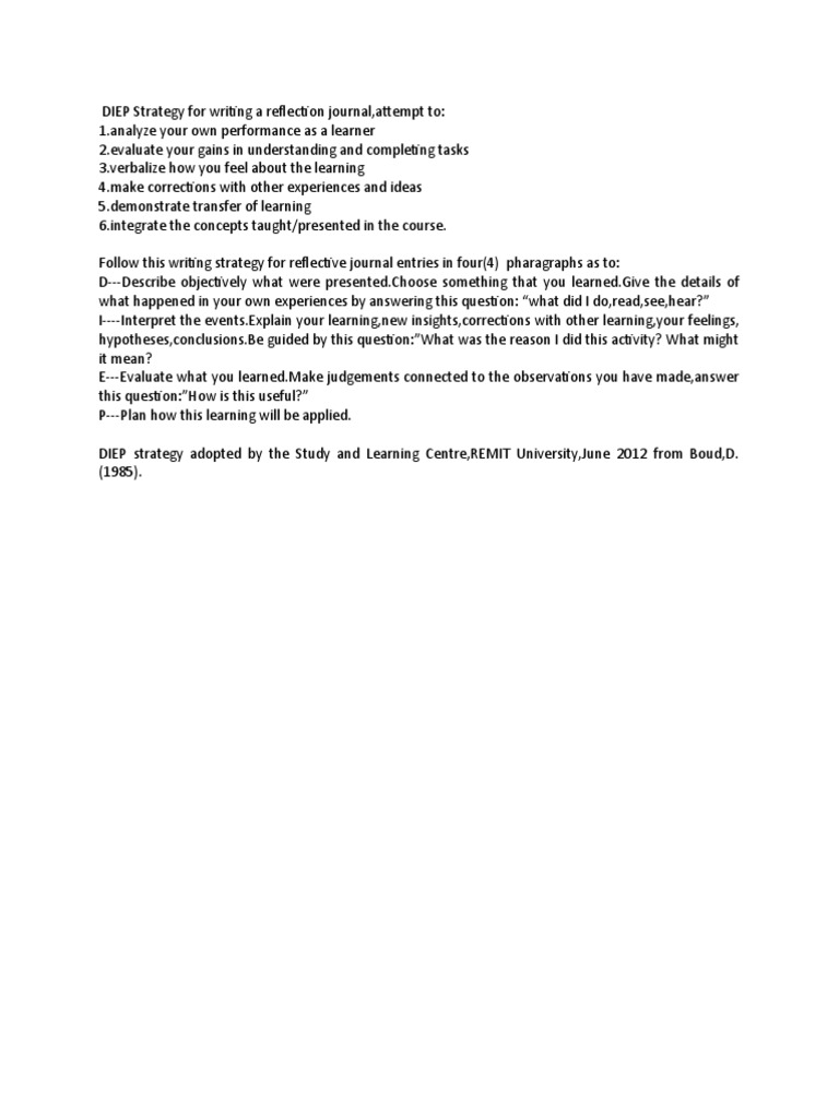 DIEP Strategy For Writing A Reflection Journal | PDF