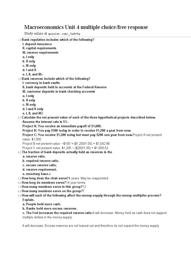 Macroeconomics Unit 4 Multiple Choice | PDF | Exchange Rate | Money Supply