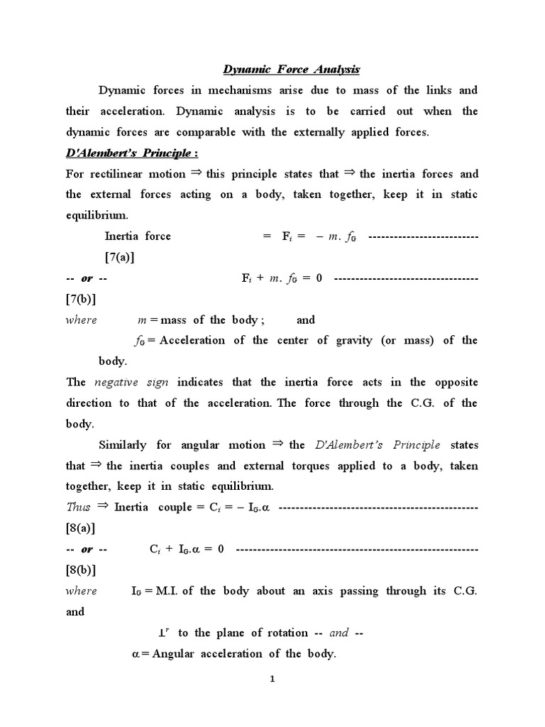 Dynamic Force Analysis of Mechanisms | PDF | Rotation Around A Fixed Axis | Center Of Mass