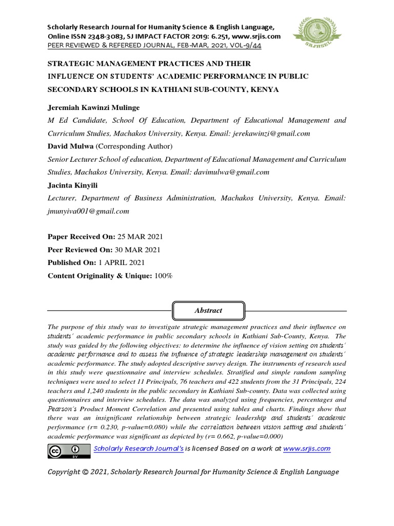 Strategic Management Practices and Their Influence On Students ...