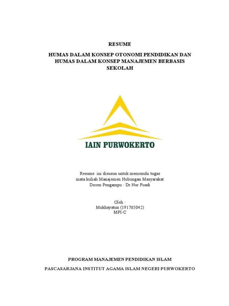 RESUME Manajemen Humas Dan Manajemen Berbasis Sekolah Bu Atun | PDF