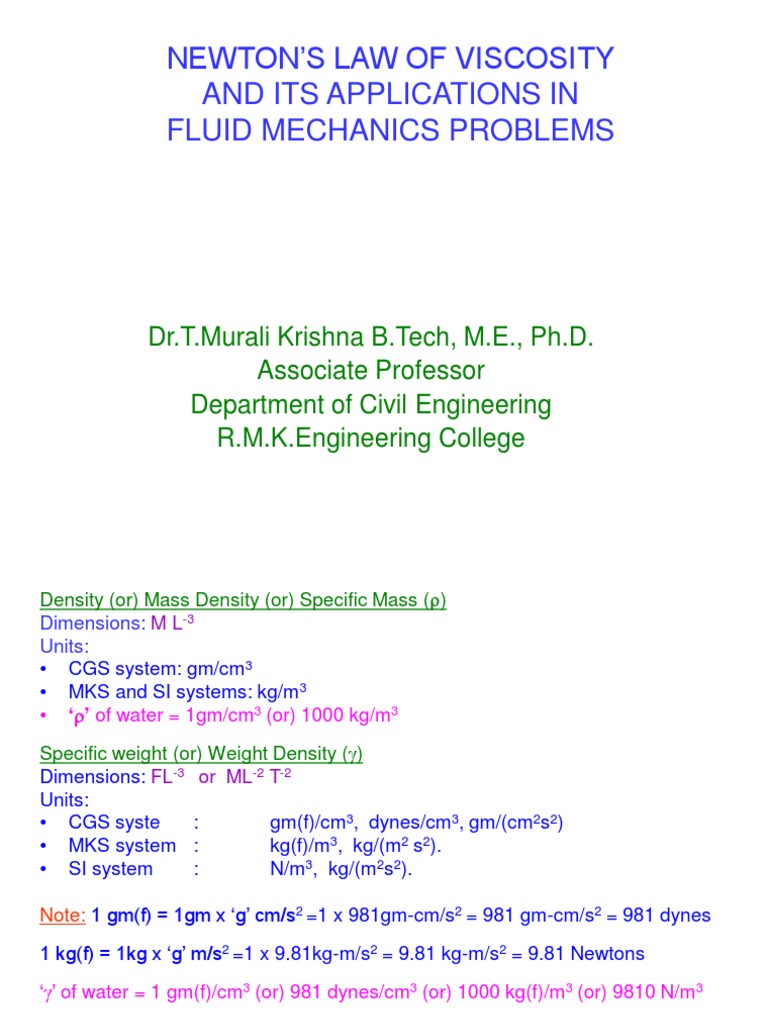Newton'S Law of Viscosity and Its Applications in Fluid Mechanics ...