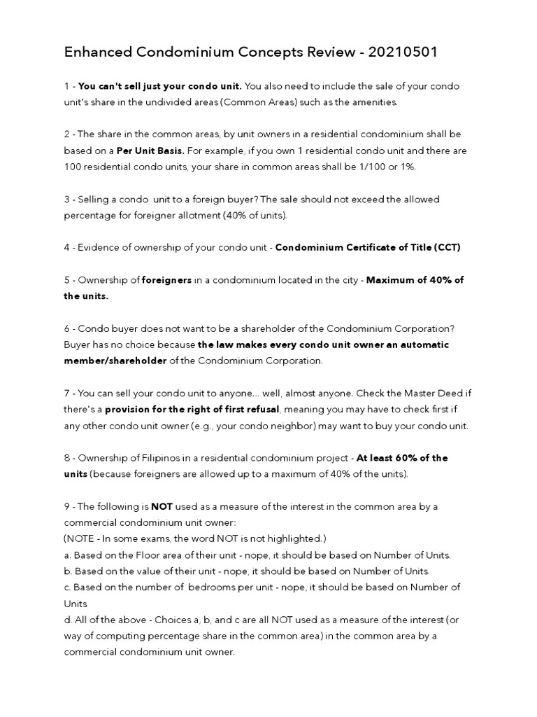 Condo Ownership Essentials | PDF | Condominium | Law And Economics