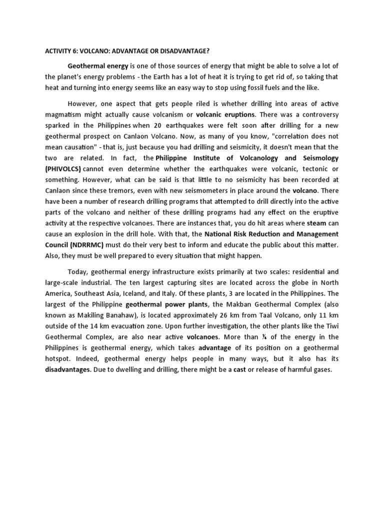 Activity 6: Volcano: Advantage or Disadvantage? | Download Free PDF ...