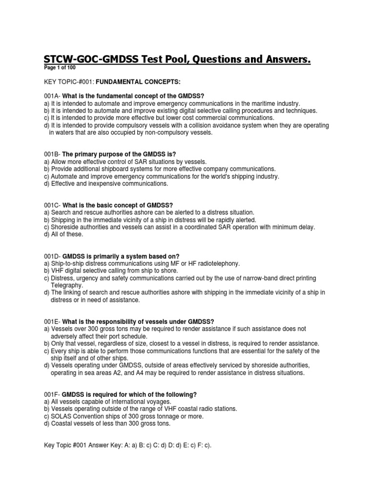 STCW-GOC-GMDSS Test Pool, Questions and Answers.: Page 1 of 100 ...