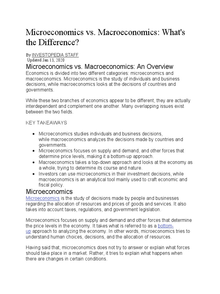 Microeconomics vs. Macroeconomics: What's The Difference? | PDF ...