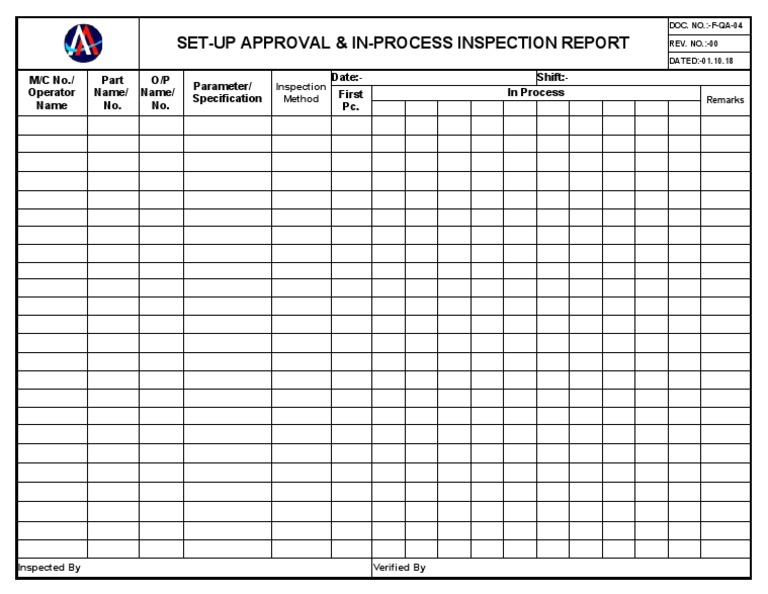 Set-Up Approval & In-Process Inspection Report | PDF