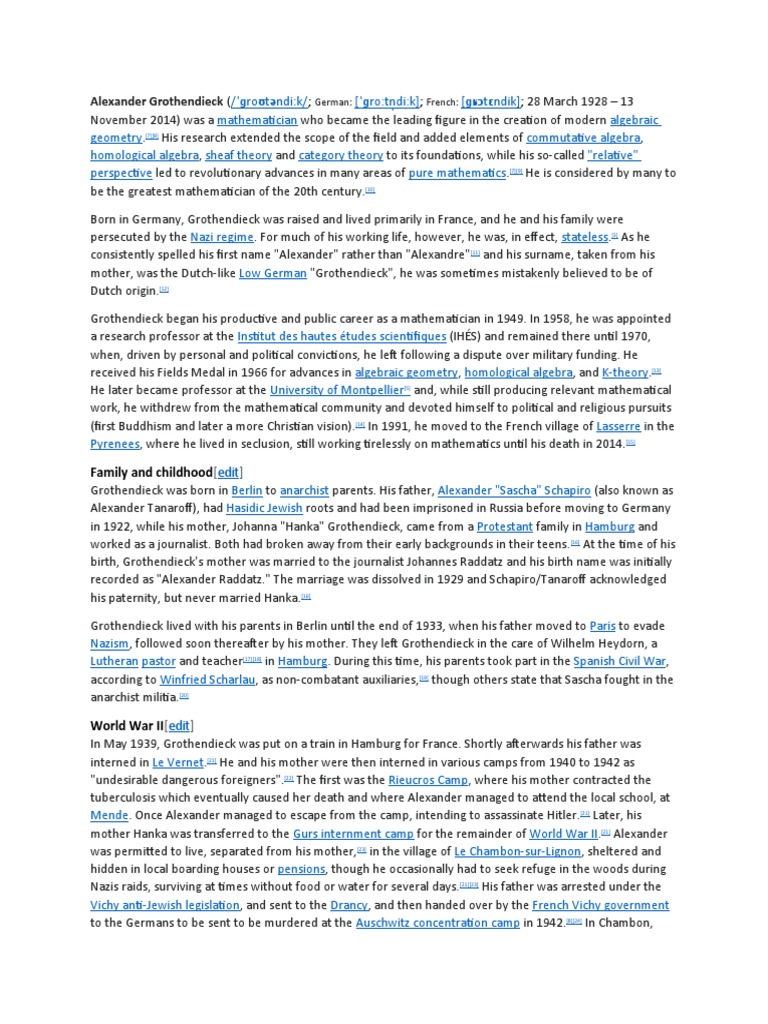 Alexander Grothendieck (: Family and Childhood | PDF | Geometry ...