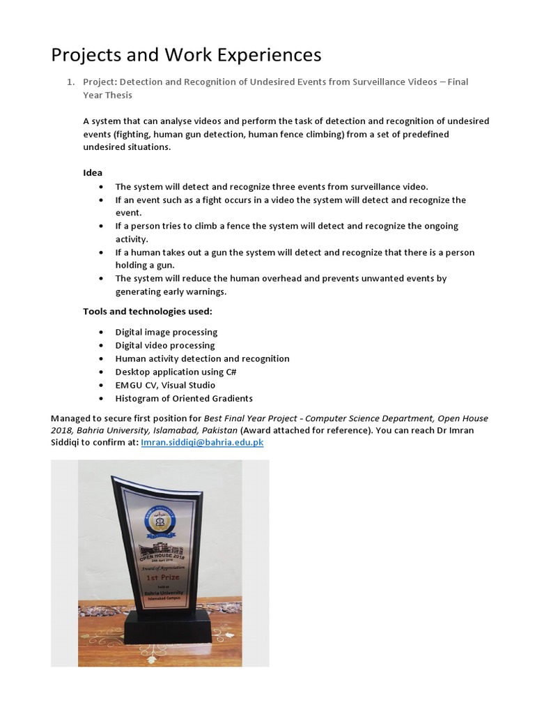 Projects and Work Experiences | PDF | Graphics Processing Unit ...