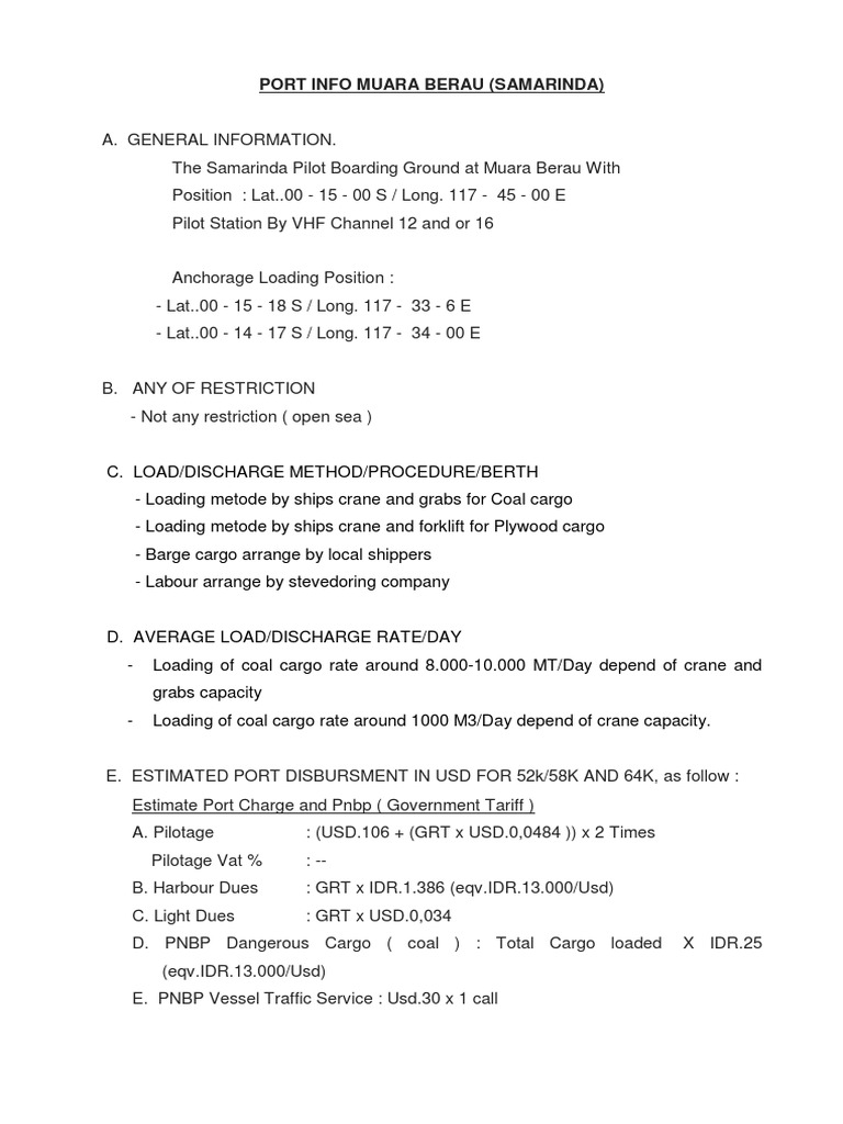 Muara Berau Port Operations Overview | PDF