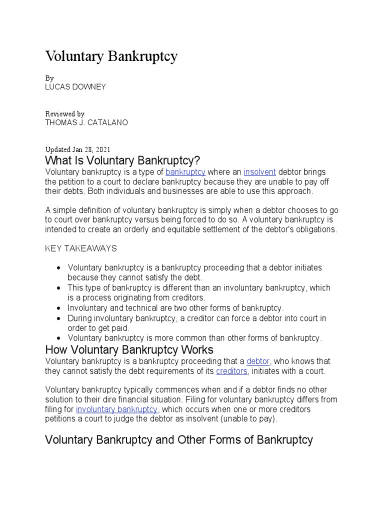 Voluntary Bankruptcy | PDF | Debtor | Bankruptcy
