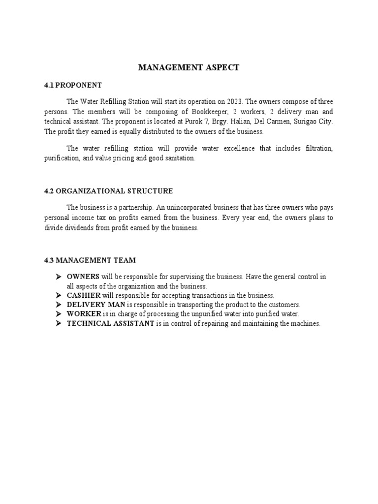 Management Aspect: 4.1 Proponent | PDF | Economies | Business