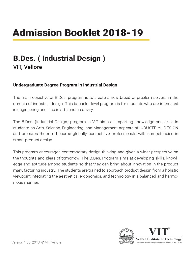 VIT Vellore VIT University | PDF | University And College Admission ...