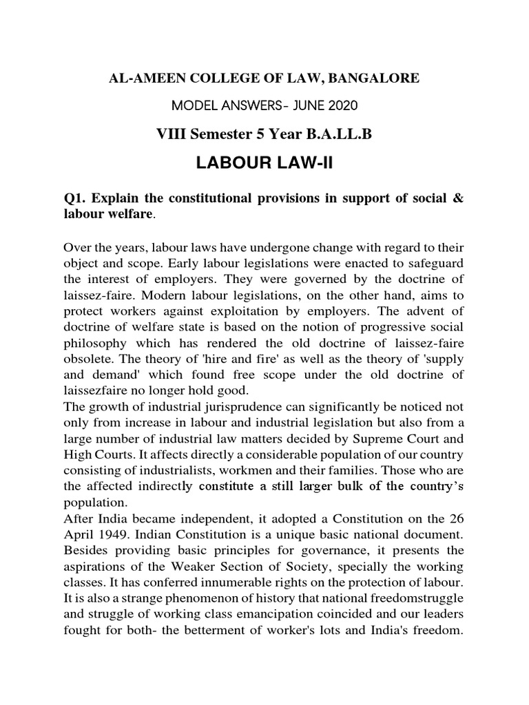 Labour Law II Model Answers 2020 | PDF | Mortgage Law | Labour Law