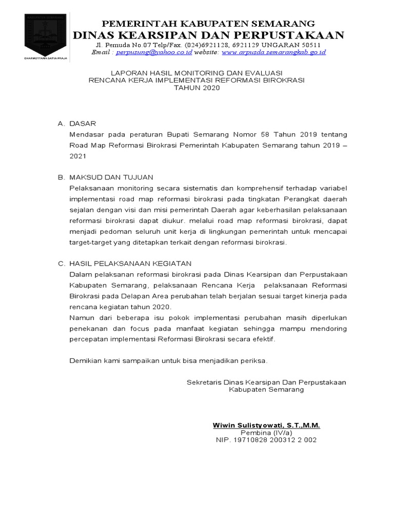 Template Contoh Laporan Monitoring Dan Evaluasi | PDF