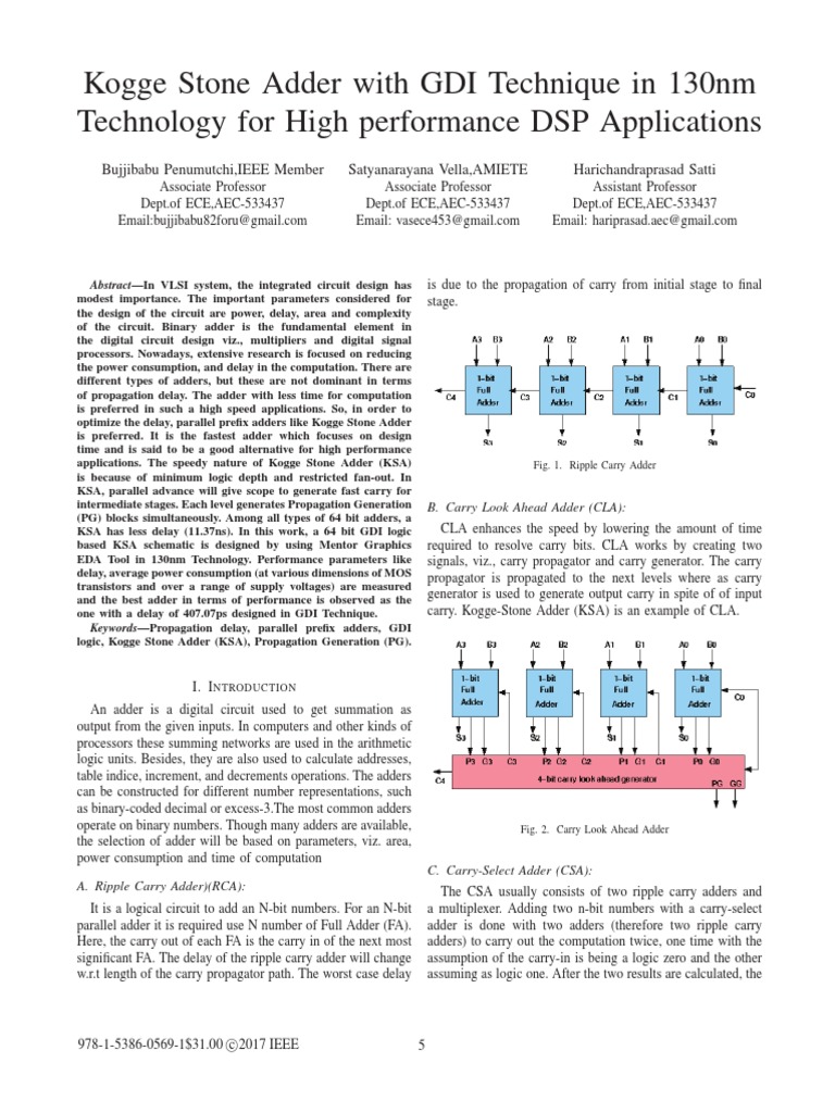 High-Speed 130nm Kogge Stone Adder for DSP Applications | PDF | Cmos | Mosfet