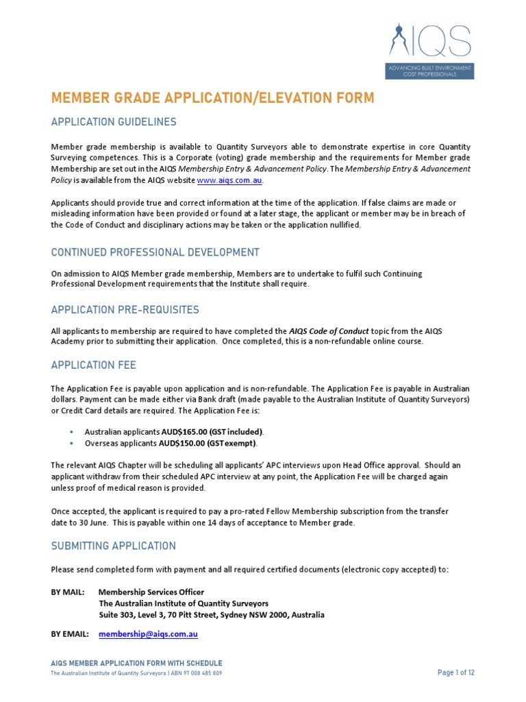 Member Application Form With Schedule AIQS | PDF | Fee | Credit Card