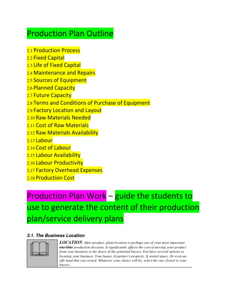 Production Plan Outline | PDF | Cost | Cost Of Goods Sold