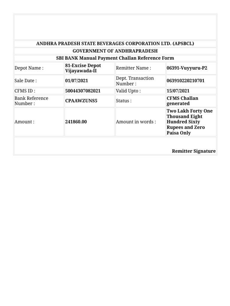 Depot Name: Remitter Name: Sale Date: Dept. Transaction Number: Cfms Id ...