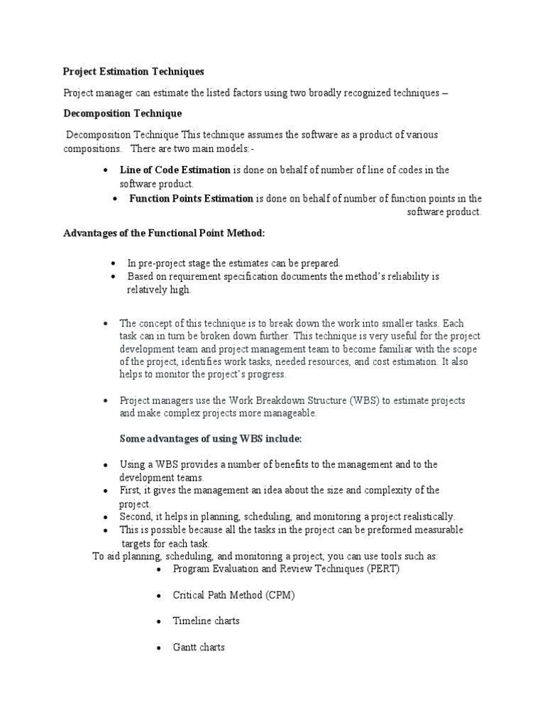 Project Estimation Techniques | Download Free PDF | Computing | Business