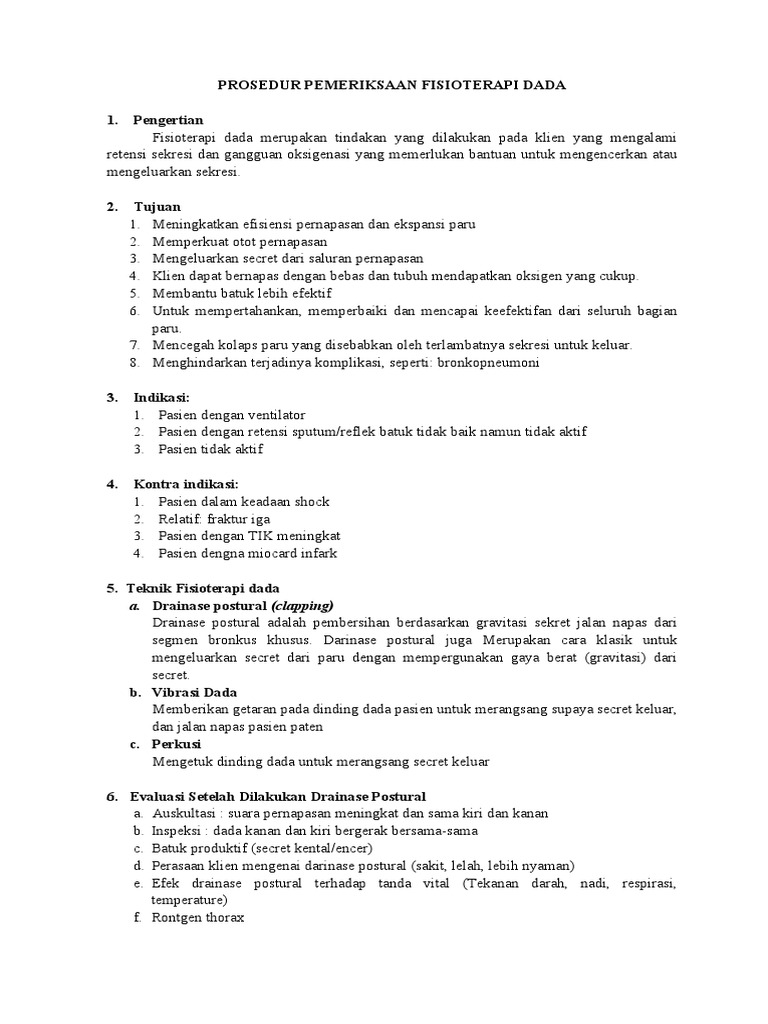 Prosedur Fisioterapi Dada dan Drainase | PDF