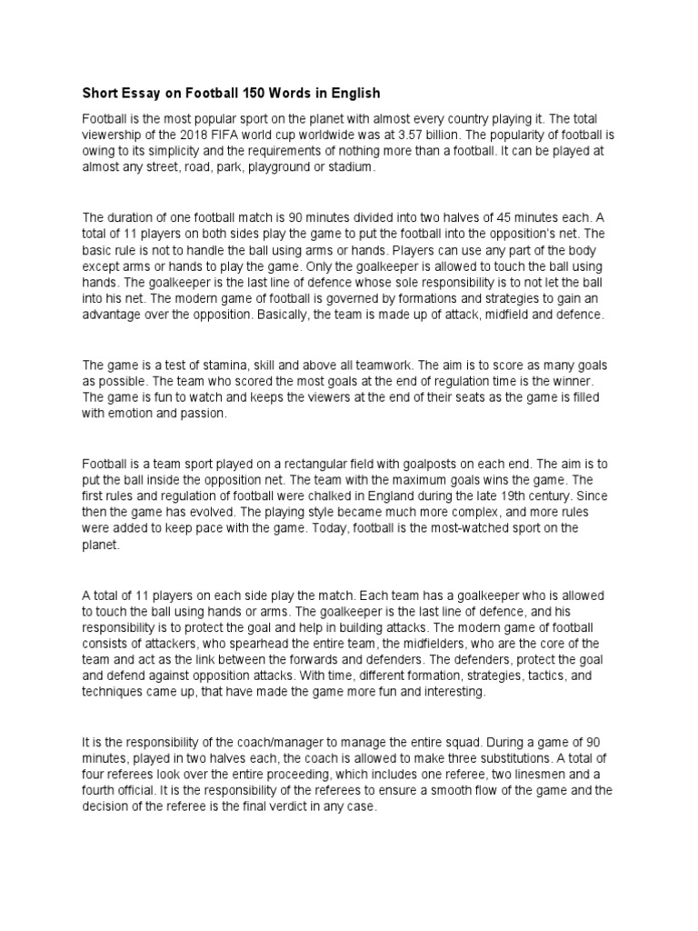 Short Essay On Football 150 Words in English | PDF | Referee ...