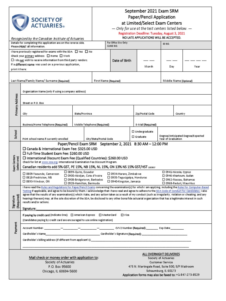 September 2021 Exam SRM Registration Form | PDF | Visa Inc. | Credit Card