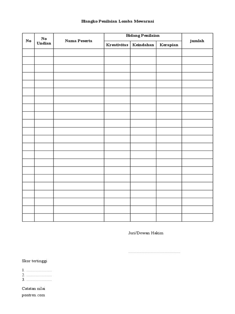 Form Juri Lomba Mewarnai | PDF
