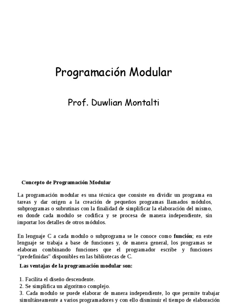 Clase Programación Modular | PDF | Parámetro (programación de computadora) | Programa de computadora
