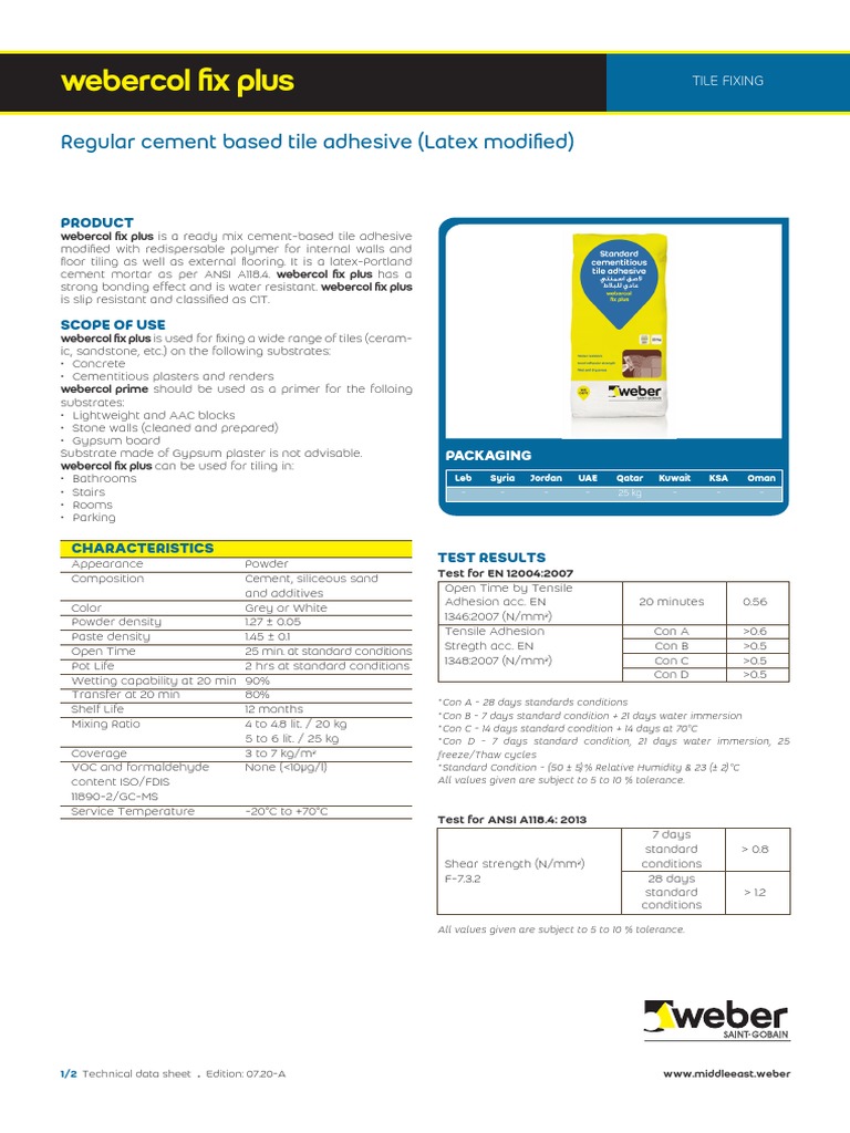 Col Fix Plus: Regular Cement Based Tile Adhesive (Latex Modified) | PDF ...