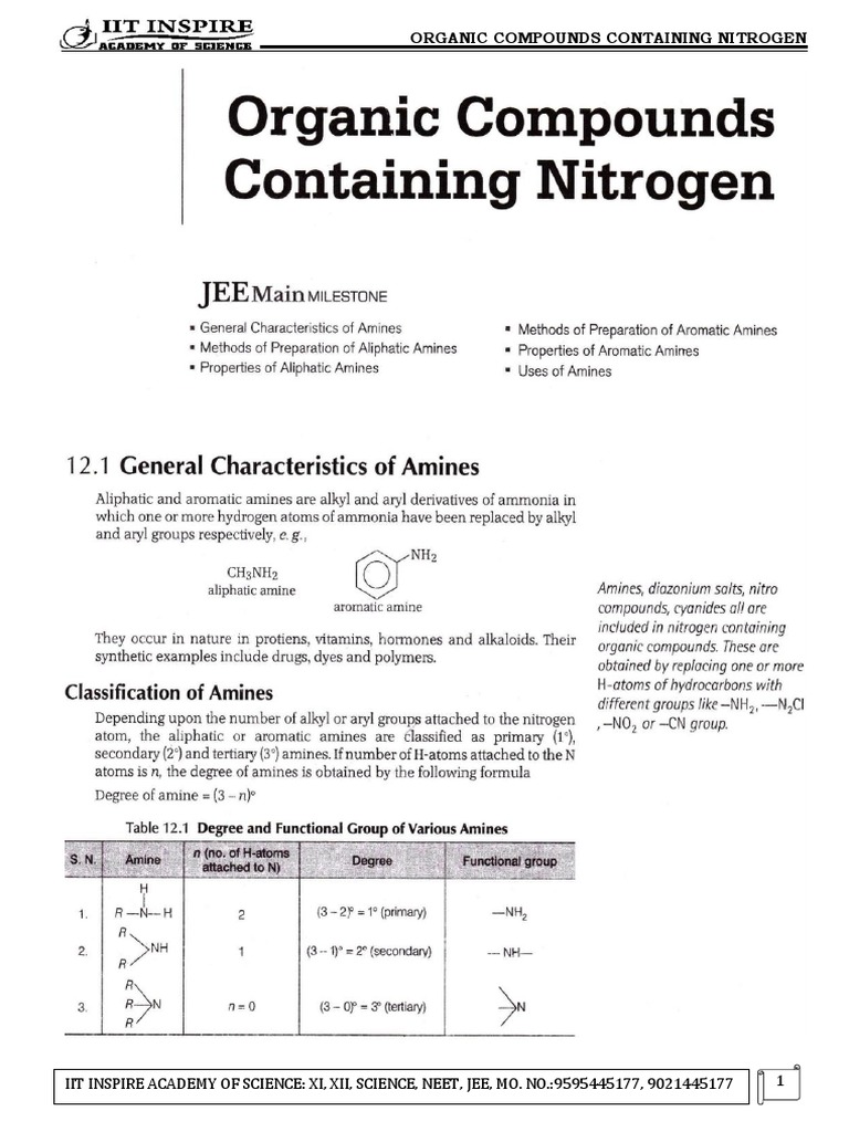 Organic Compounds Containing Nitrogen | PDF | Atoms | Nitrogen